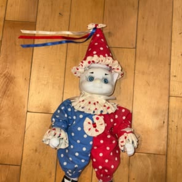 Toys | Polka Dot Clown Doll Red And Blue Dolly Dingle Retro Porcelain ...